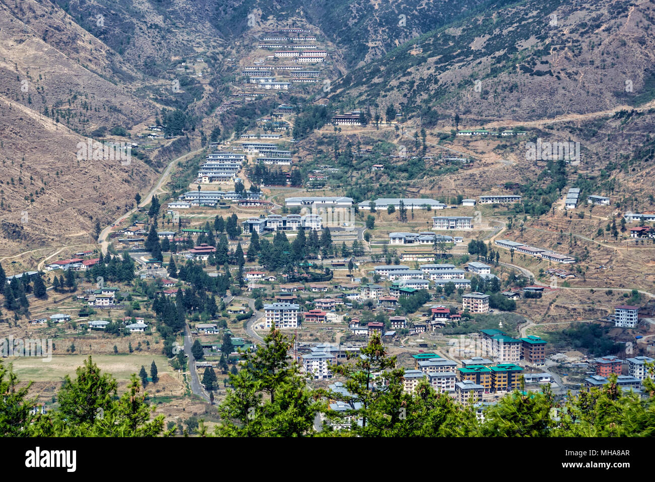 Aerial view of villages in Thimphu, Bhutan - Thimphu is the capital and ...