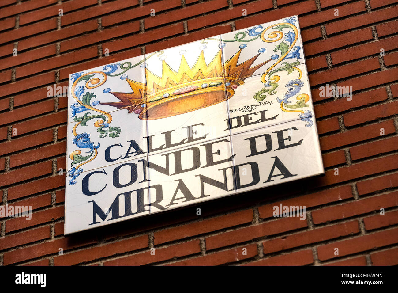 MADRID, SPAIN - 27 MARCH, 2018: Signs of street names are created from ...