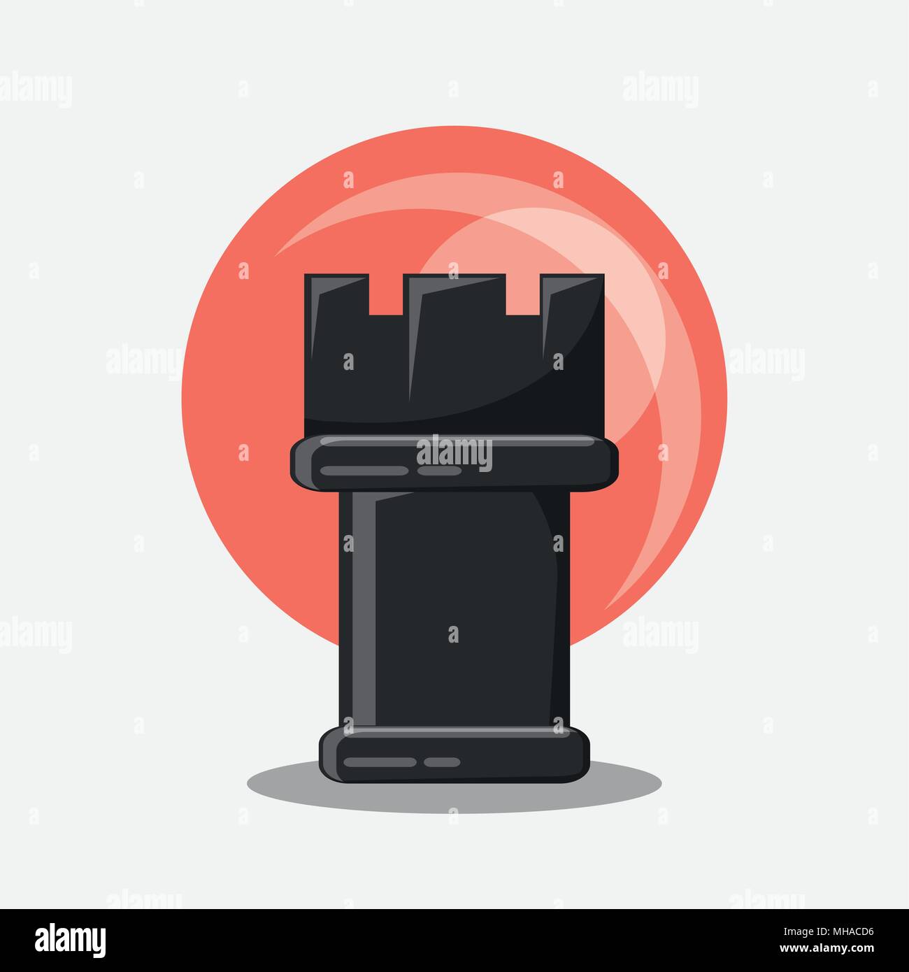 chess game design with rook piece over red circle and gray background ...