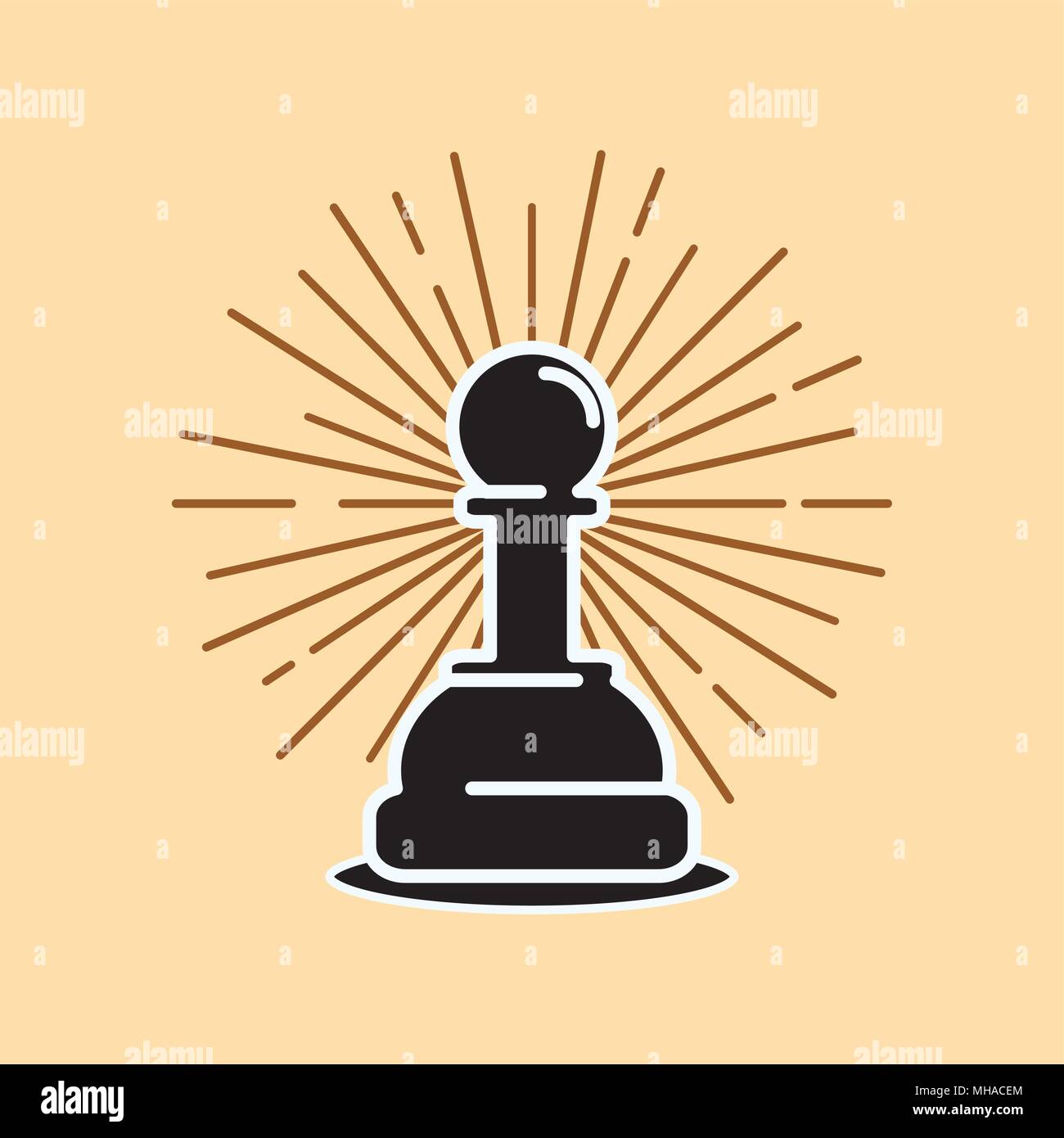 pawn piece over yellow background, colorful line design, vector ...