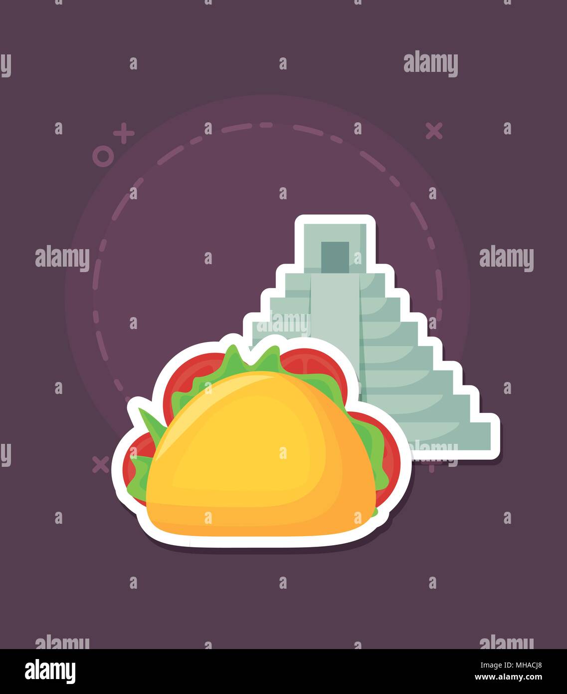 taco and mexican pyramid over purple background, colorful design ...