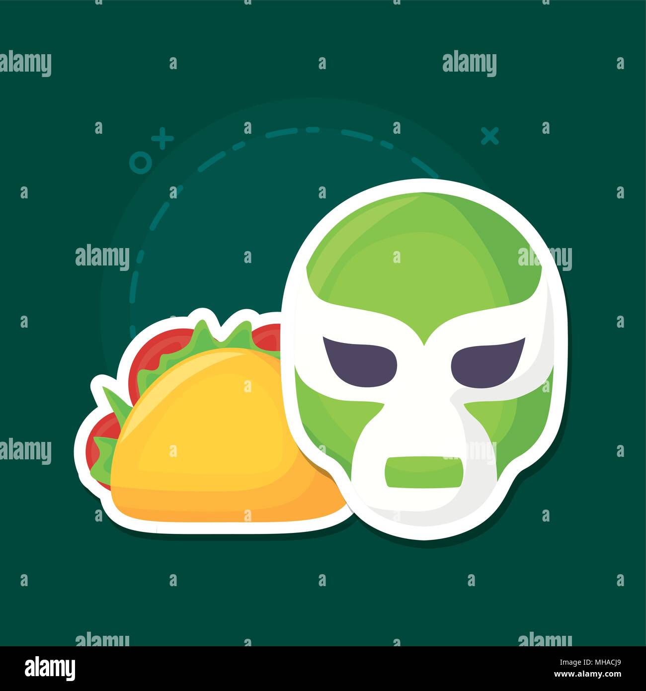 taco and wrestler mask over green background, colorful design. vector ...