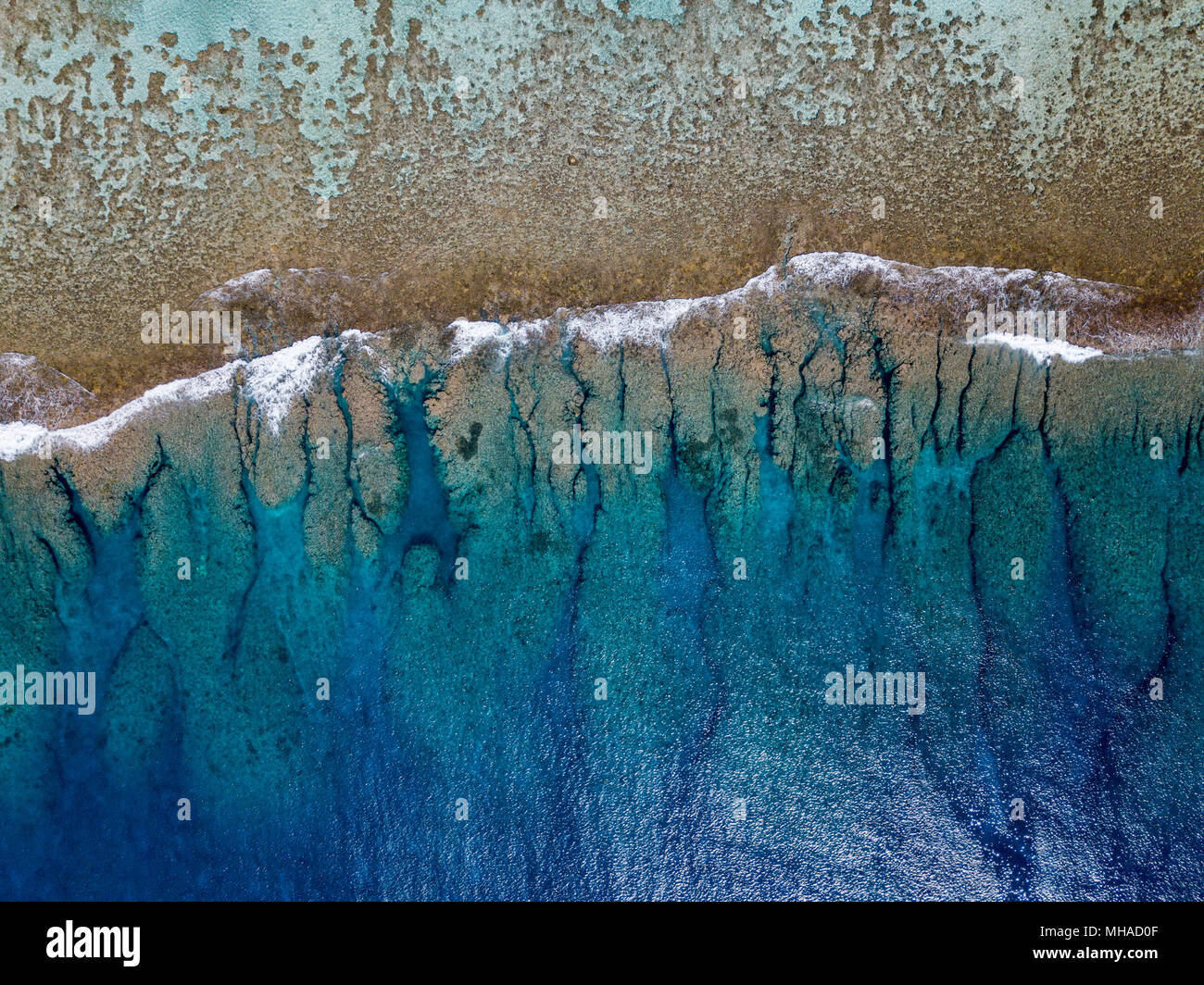 waves on reef of rarotonga polynesia Cook islands aerial landscape ...