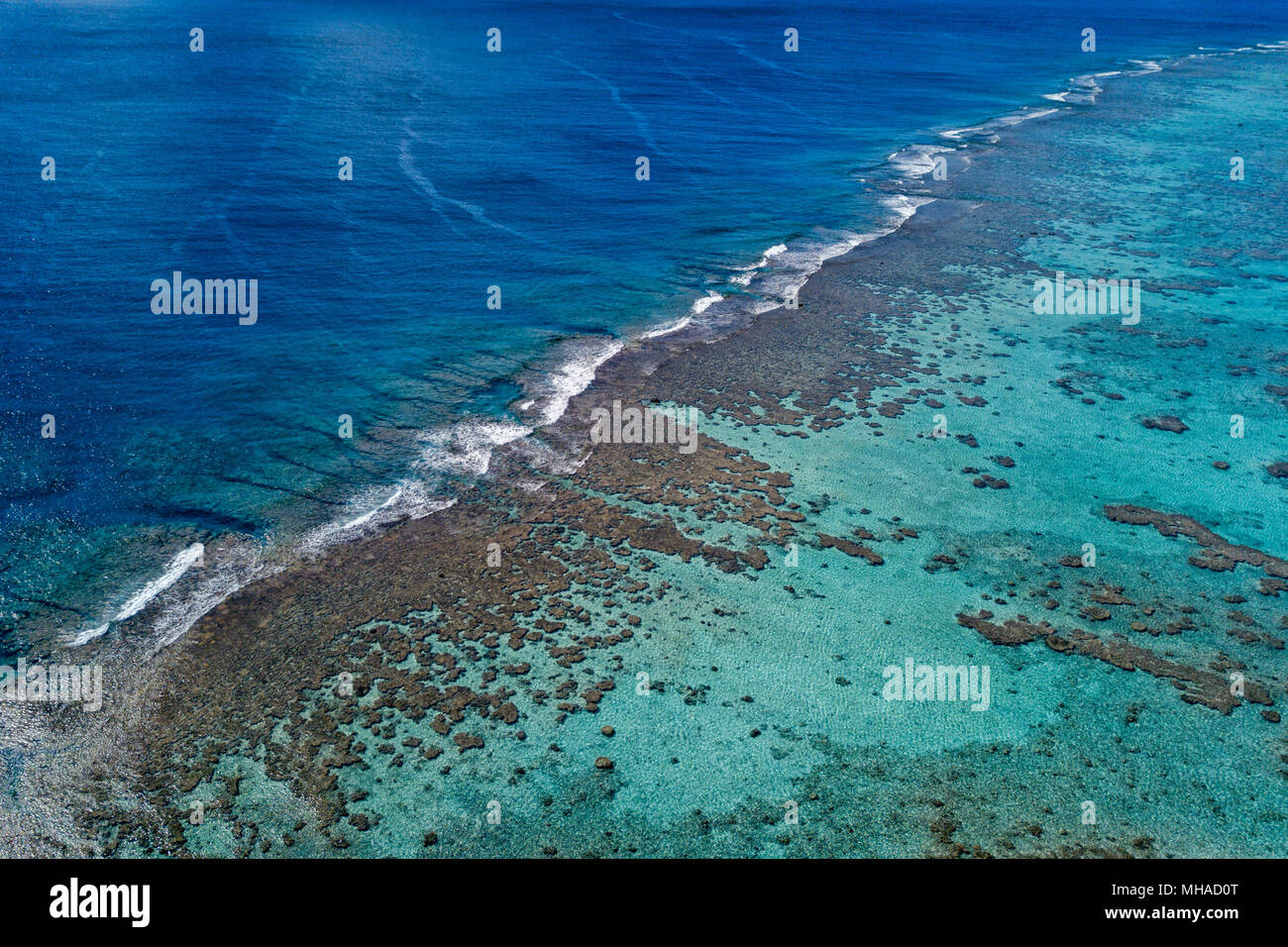 waves on reef of rarotonga polynesia Cook islands aerial landscape ...