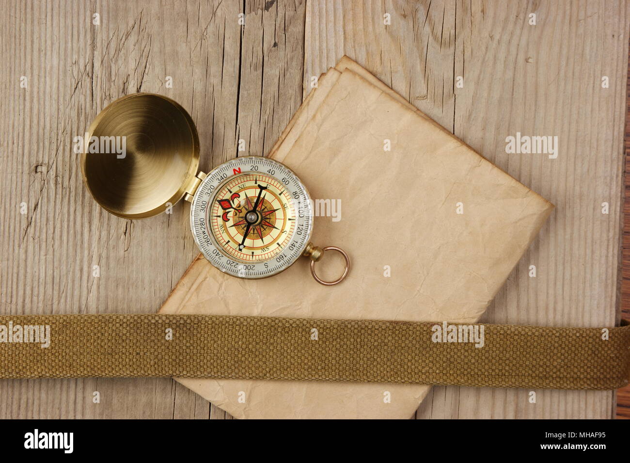 Vintage paper with compass on old wooden boards Stock Photo - Alamy