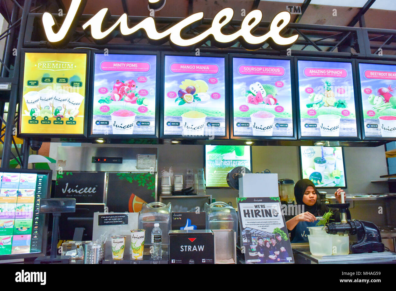 Juice counter, Kuala Lumpur Stock Photo - Alamy