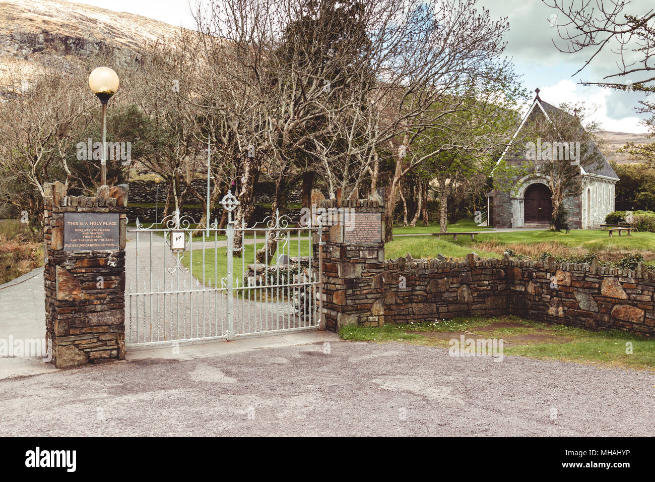 April 30th, 2018, Gougane Barra, Ireland - entrance gates to Saint ...