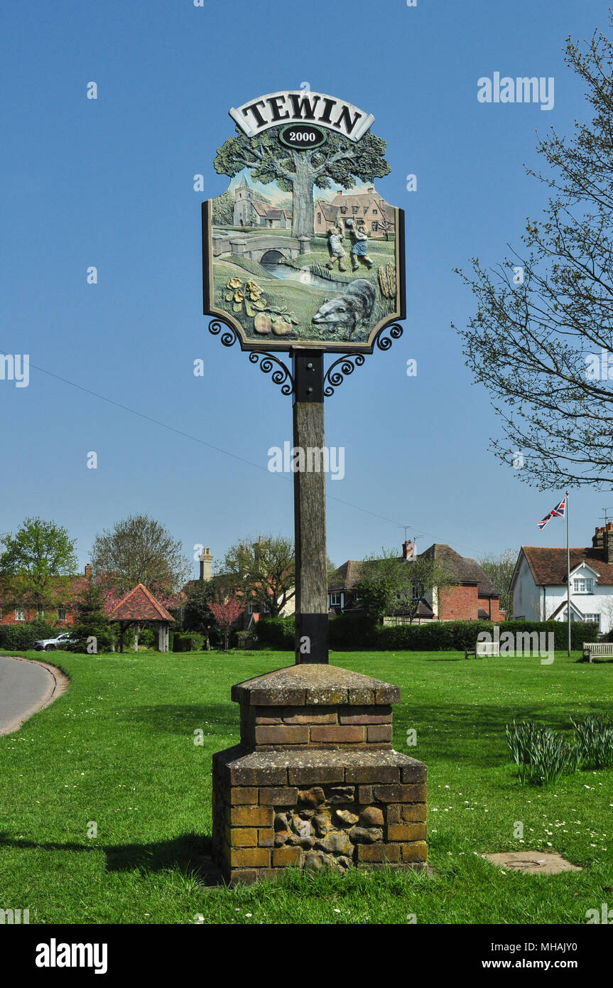 Village sign on the green, Tewin, Hertfordshire, England, UK Stock ...