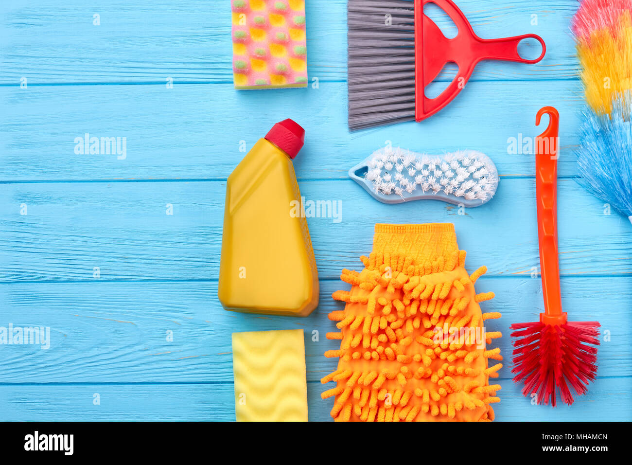 House cleaning products on colorful background Stock Photo - Alamy