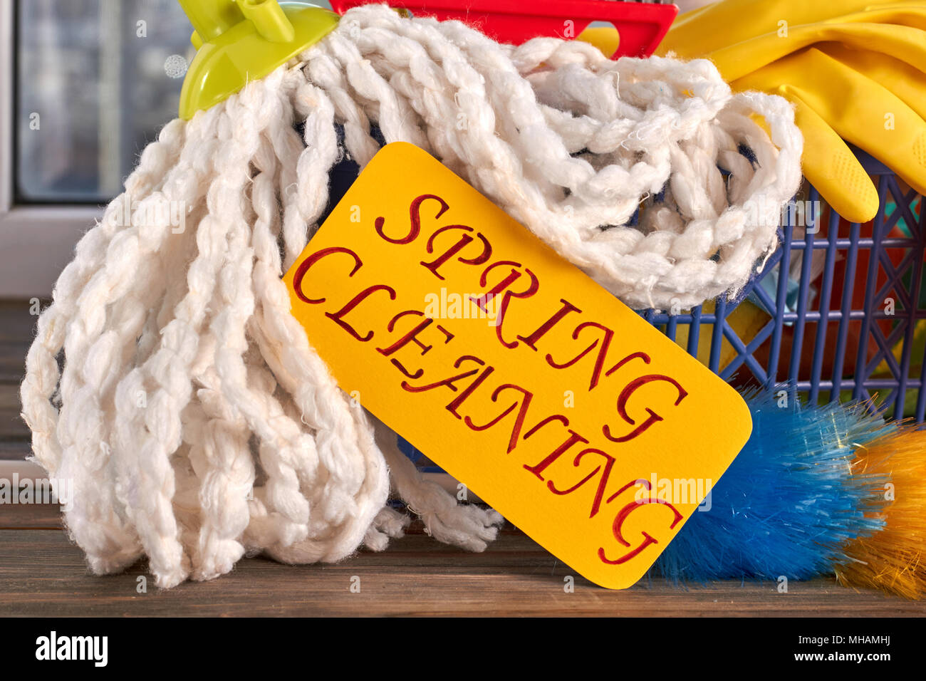 Spring cleaning concept with supplies Stock Photo - Alamy