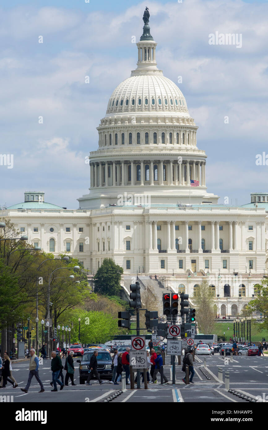 Bike lanes run sown the middle of Pennsylvania Avenue NW, also known as ...