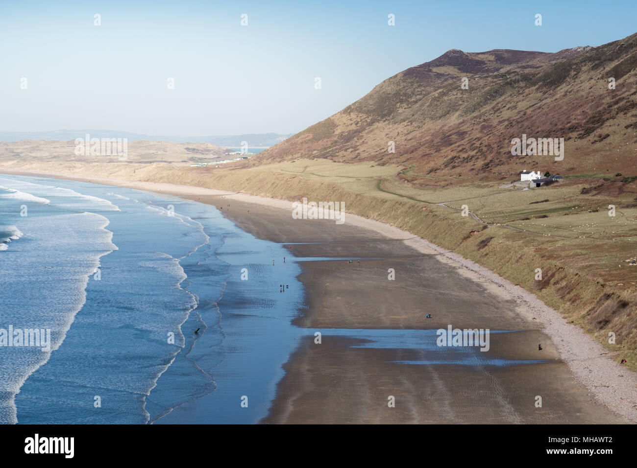 Rhossili Bay / The beach at Rhossili Bay viewed from the cliff top on ...