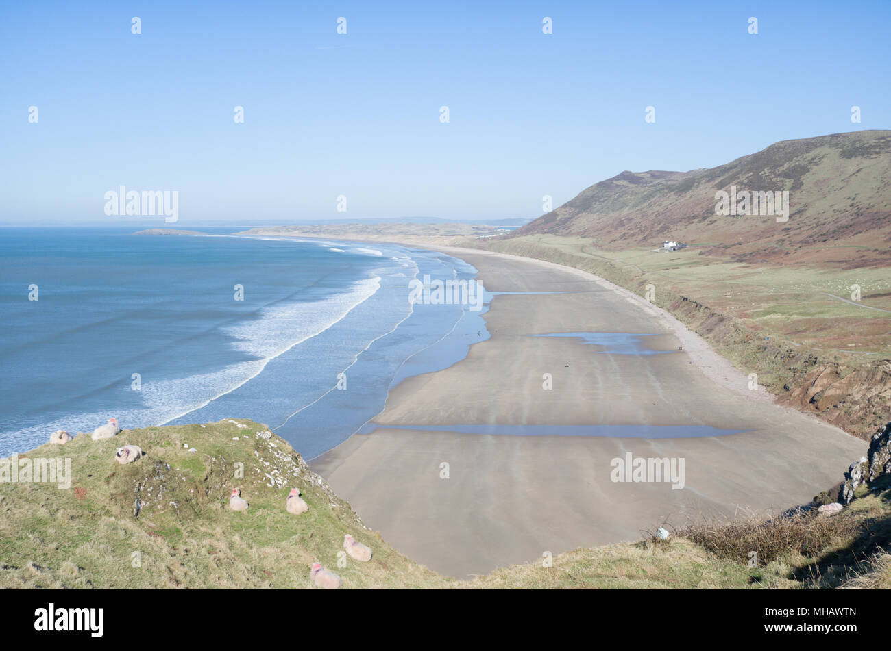 Rhossili Bay / The beach at Rhossili Bay viewed from the cliff top on ...
