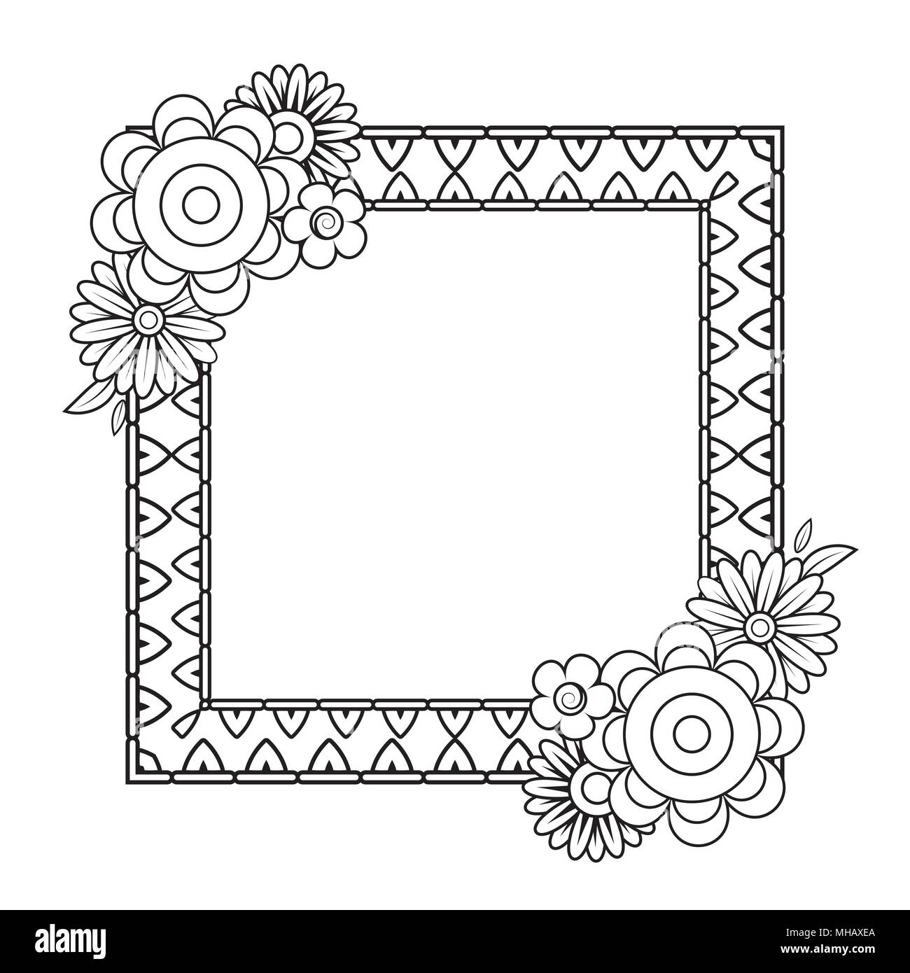 Flower frame black white square Black and White Stock Photos & Images ...