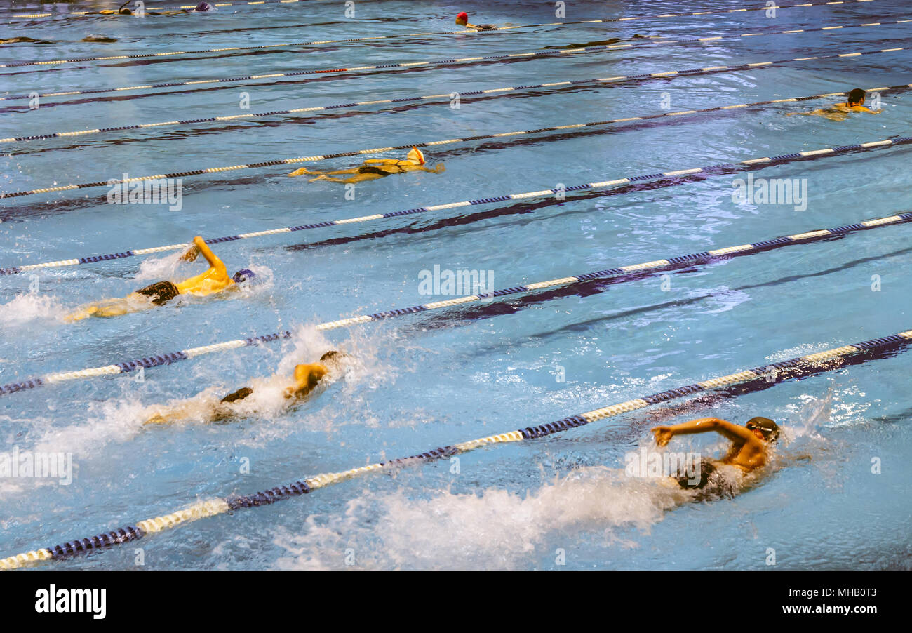 Swimming pool in sport club. Swimming training. Healthy lifestyle ...