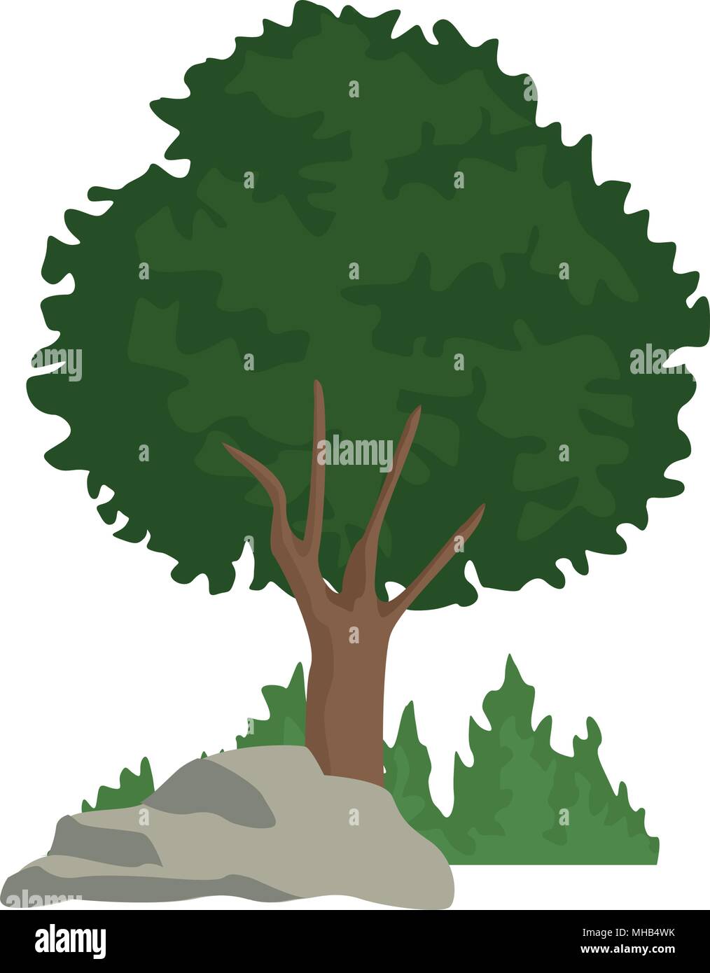 Tree with bushes and rocks Stock Vector Image & Art - Alamy