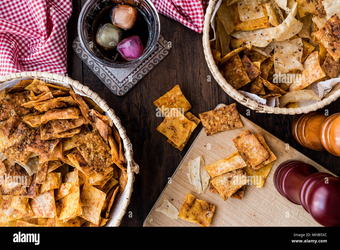 Homemade Crispy Chips / Snacks in a wooden bowl. (fun concept Stock ...