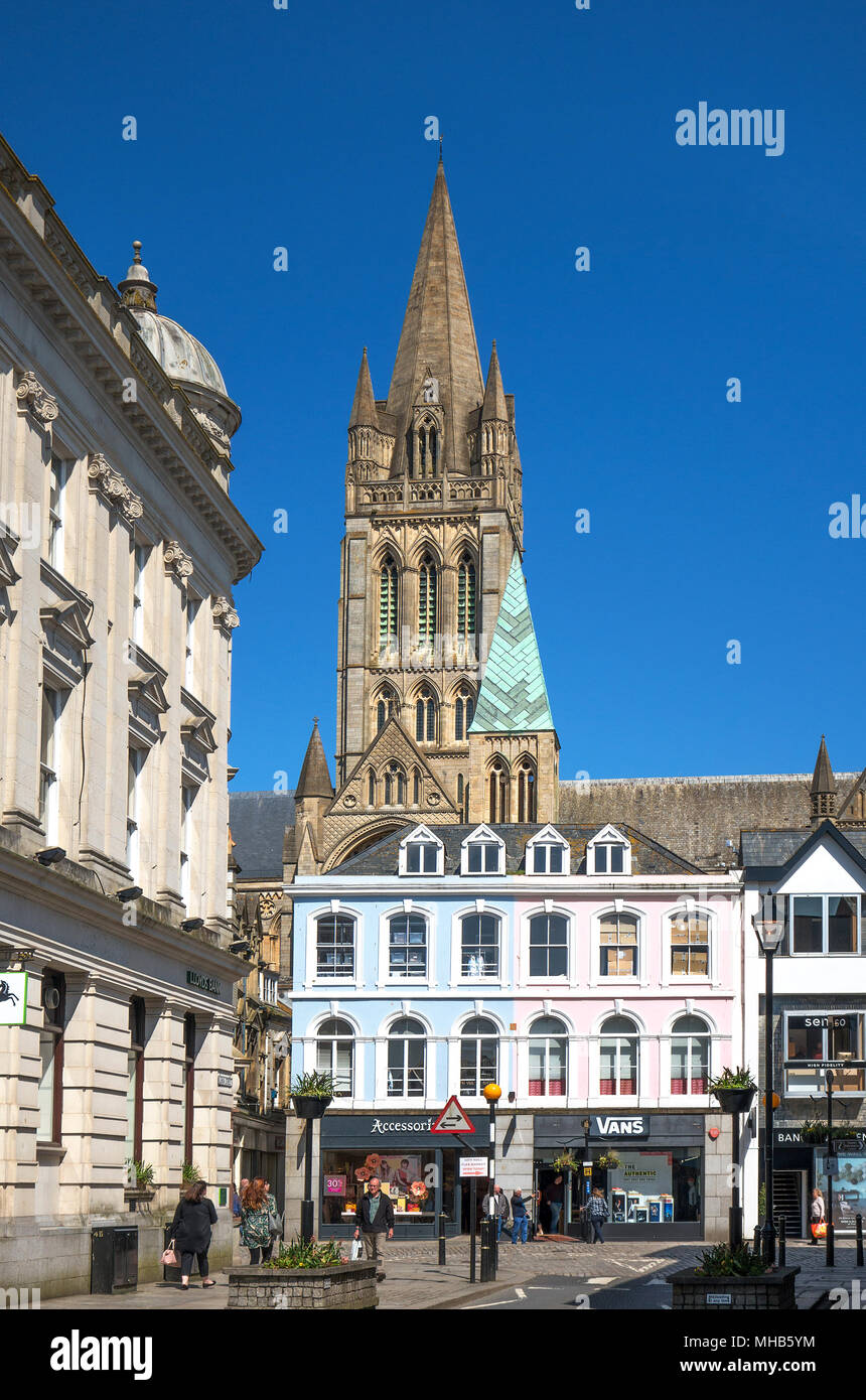 streets, buildings, cathedral in truro, cornwall, england, britain, uk ...