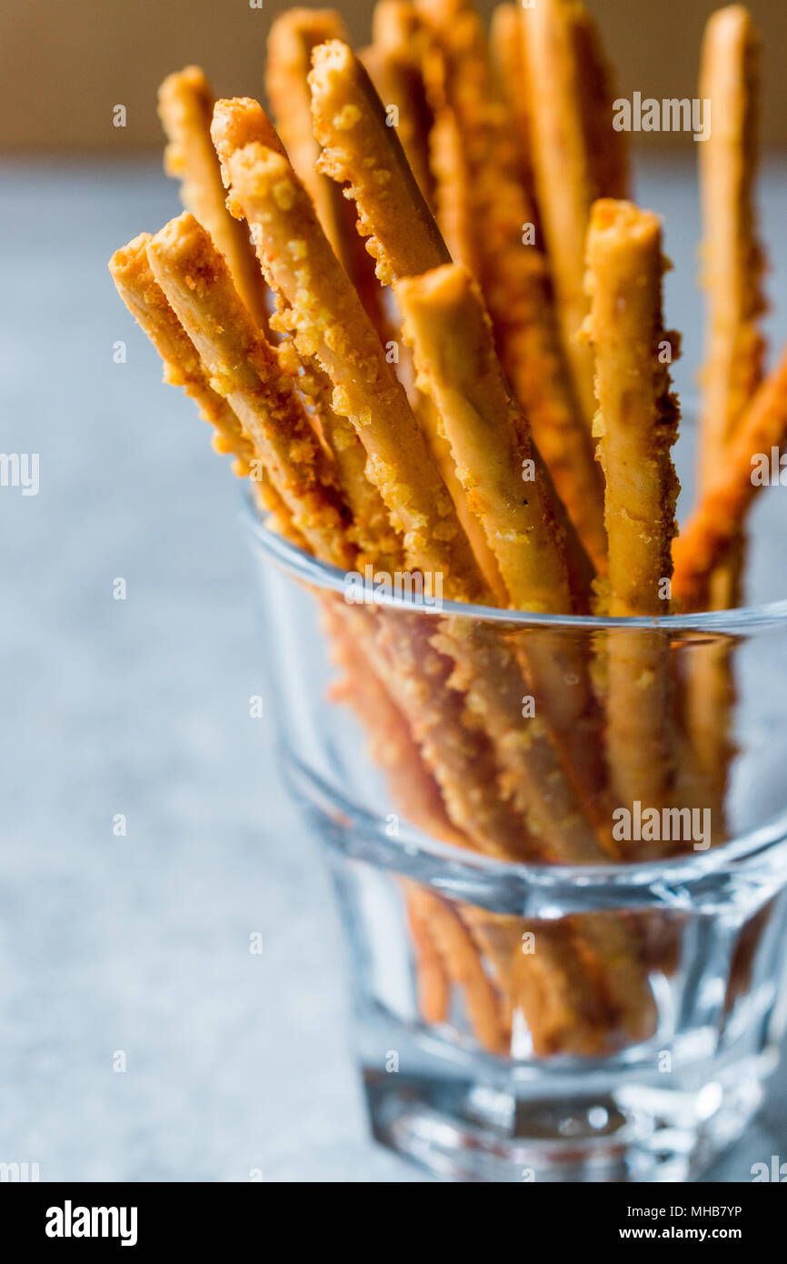 Salty Pretzel Crunchy Sticks Standing in Glass. Fast Food Stock Photo ...