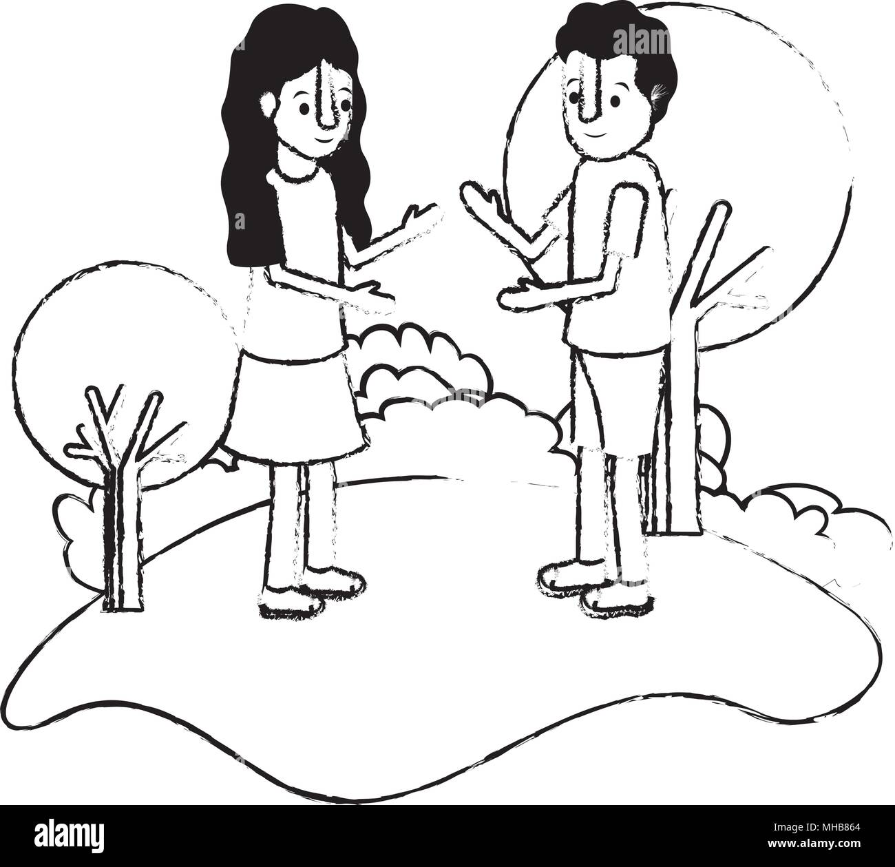 isometric little kids couple in field landscape character Stock Vector ...