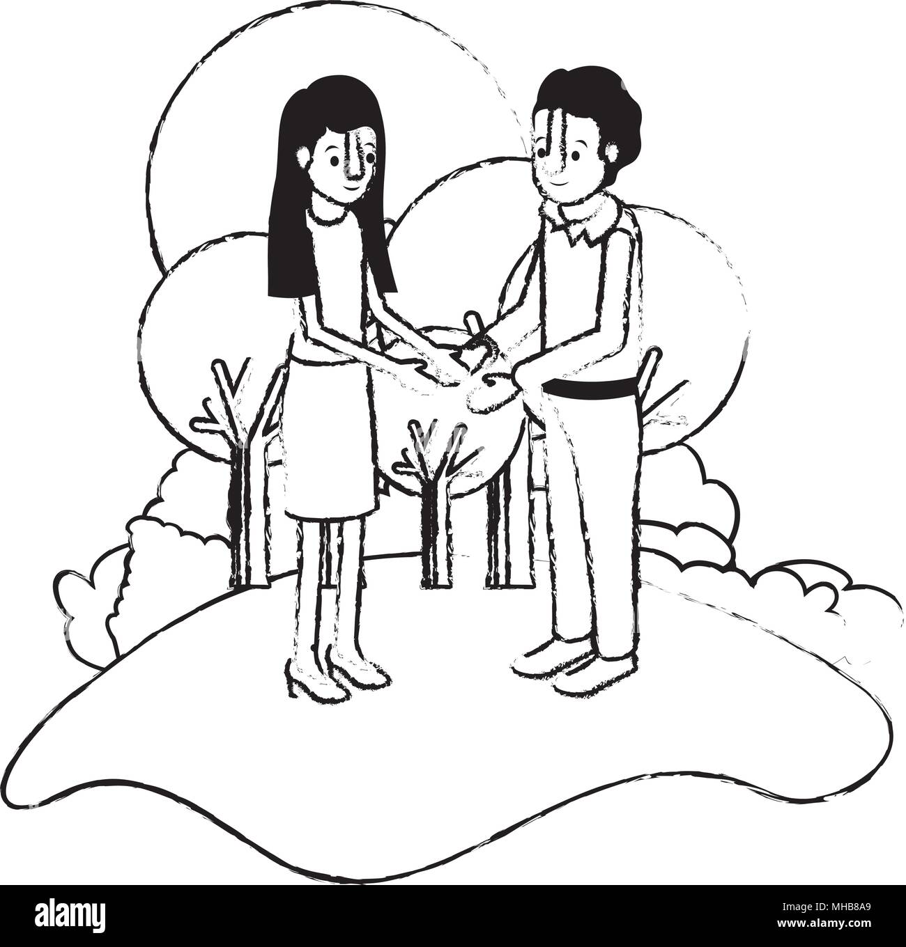couple isometrics in field landscape avatars characters Stock Vector ...