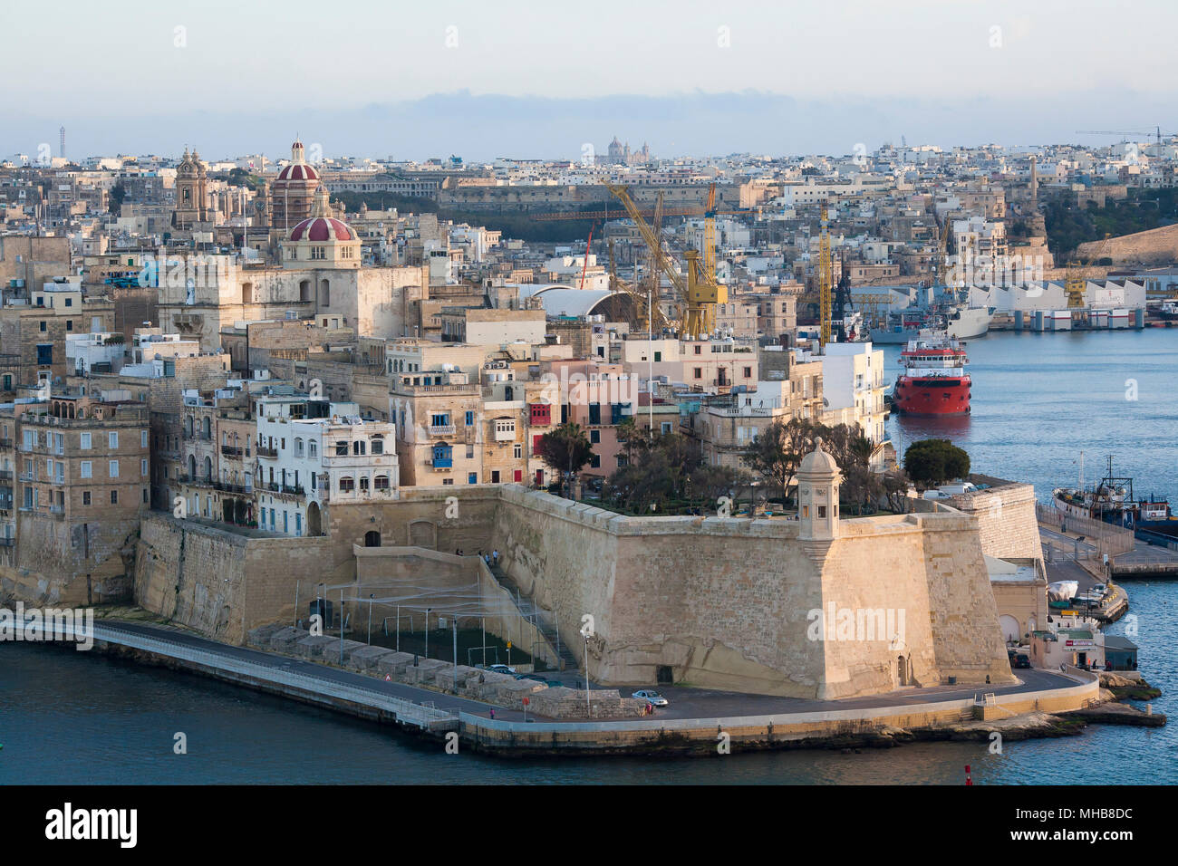 A view of Gardjola Gardens and Senglea across the Grand Harbour of ...