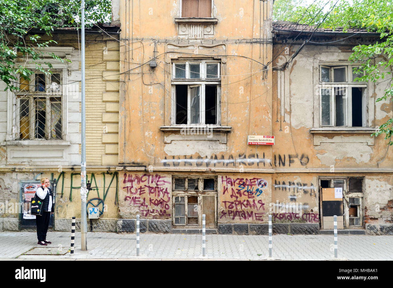 Street life in Sofia, woman on a phone, Bulgaria Stock Photo - Alamy