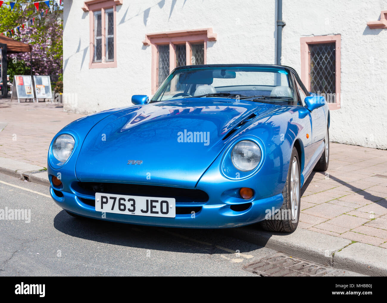 An historic TVR Chimaera convertable sports car awaits the annual May ...