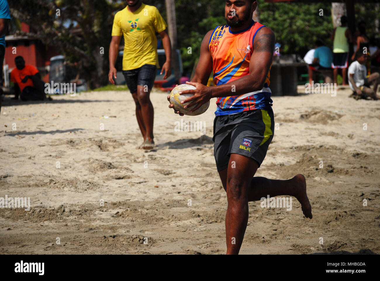 Fijian men playing rugby on Palm Beach, Pacific Harbour, Fiji Stock ...