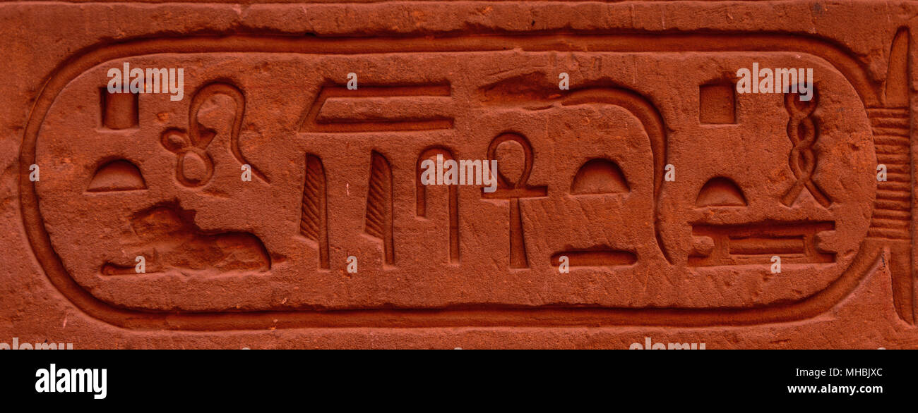 Well preserved authentic real Egyptian hieroglyphs on the wall in a ...