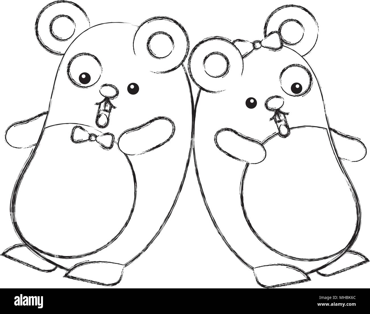 kawaii cute cartoon couple mouse playing vector illustration sketch ...