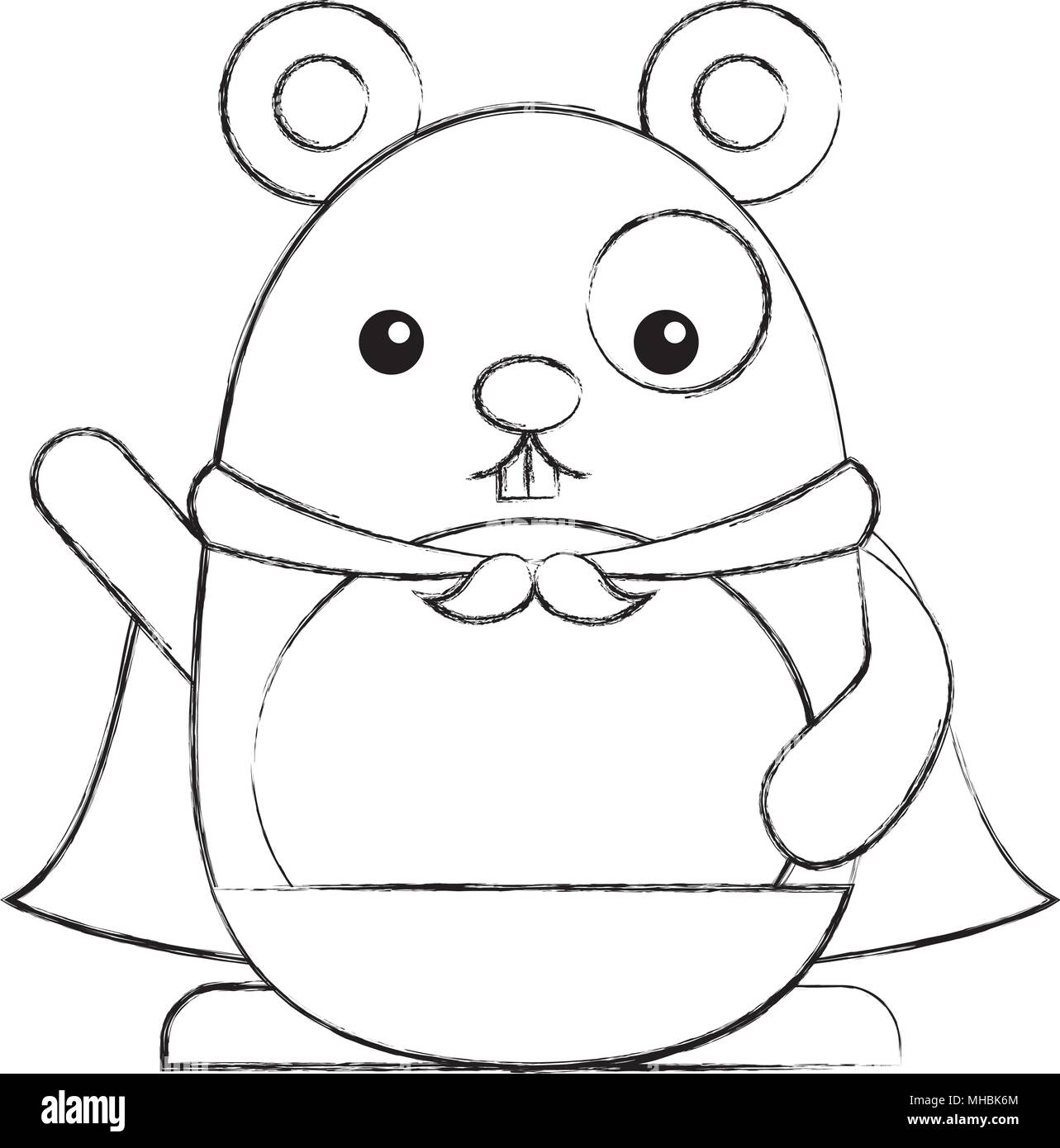 cute kawaii mouse cartoon wearing cape vector illustration sketch Stock ...