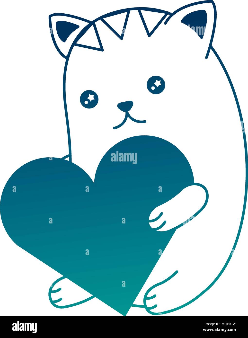cute kawaii kitty cartoon holding heart romantic vector illustration ...