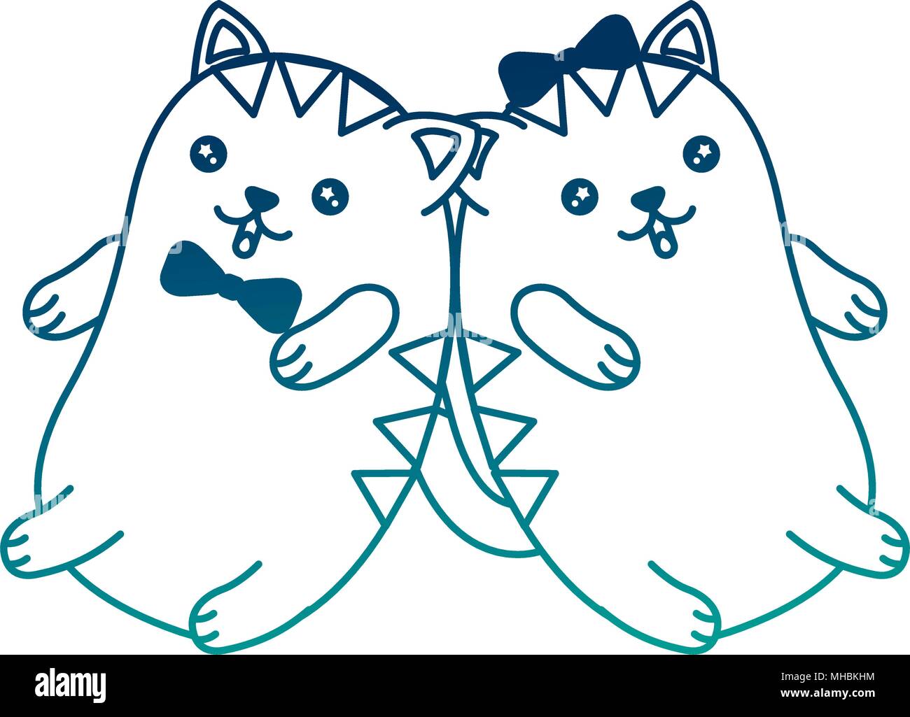 kawaii cute cartoon couple kitty playing vector illustration Stock ...