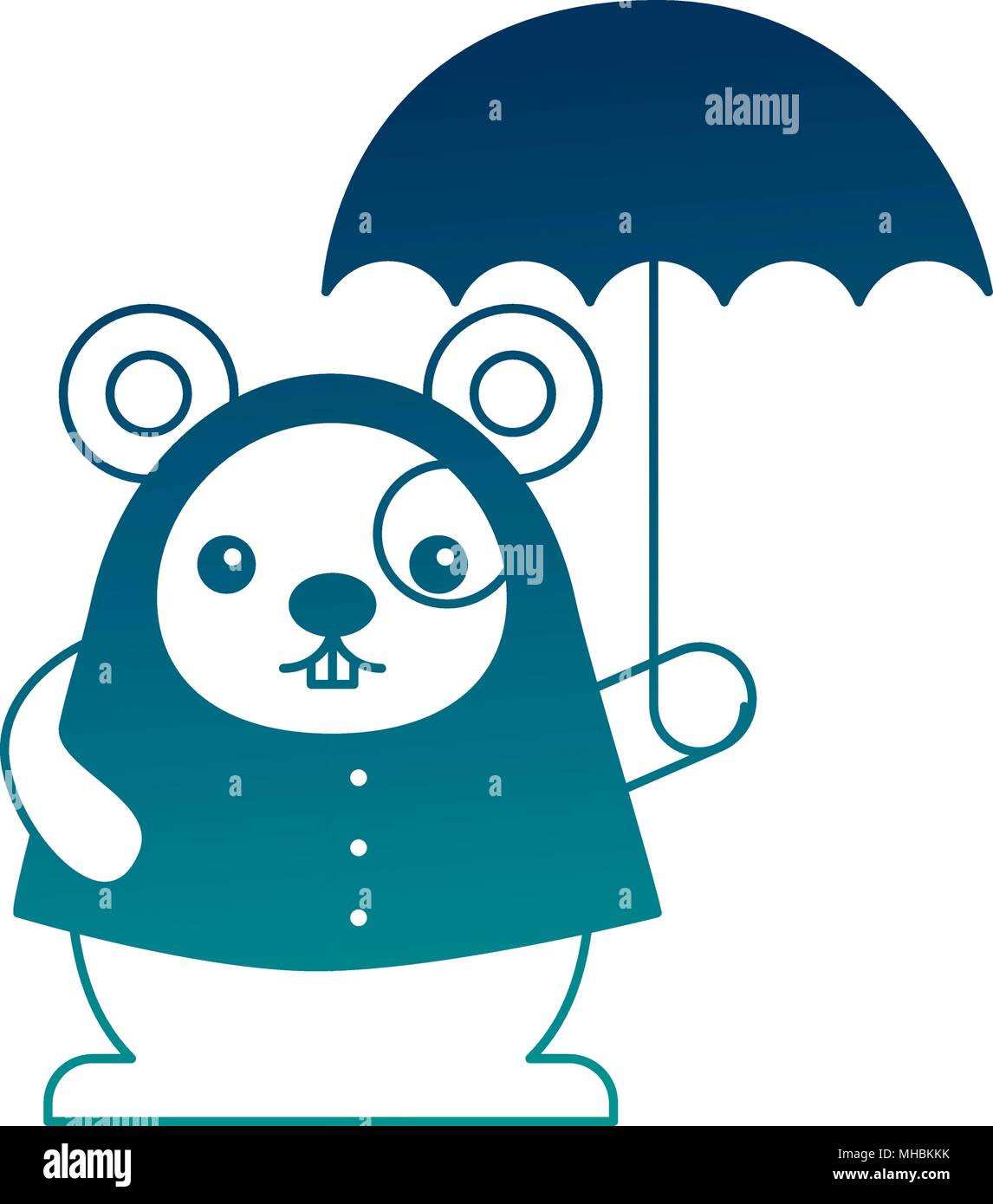 cute kawaii mouse cartoon wearing coat with umbrella vector ...