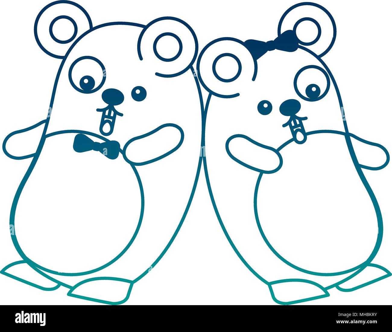 kawaii cute cartoon couple mouse playing vector illustration Stock ...