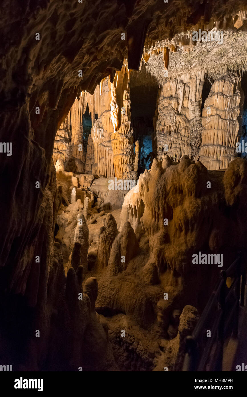 Postojna cave, Slovenia. Formations inside cave with stalactites and ...