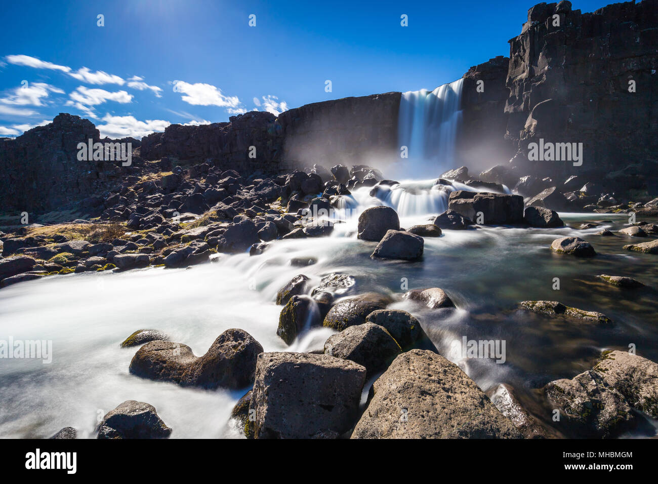 Oxararfoss waterfall in Thingvellir national park, Iceland Stock Photo ...