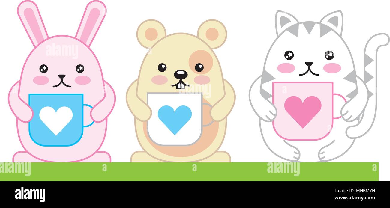 cute animals with cups kawaii character vector illustration design ...