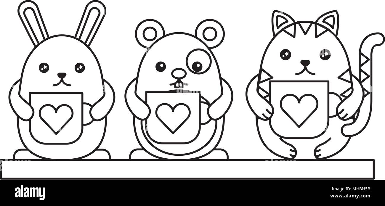 cute animals with cups kawaii character vector illustration design ...