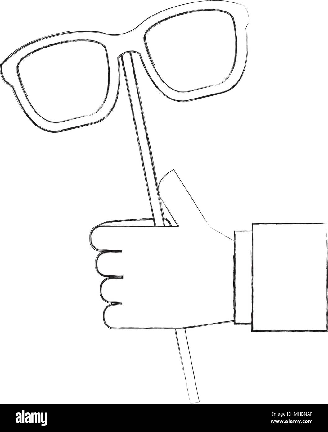 hand holding glasses in stick vector illustration sketch Stock Vector ...