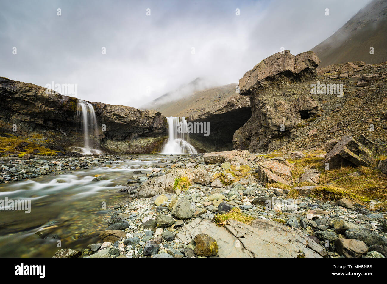Twin Skutafoss waterfalls in Eastern Iceland Stock Photo - Alamy