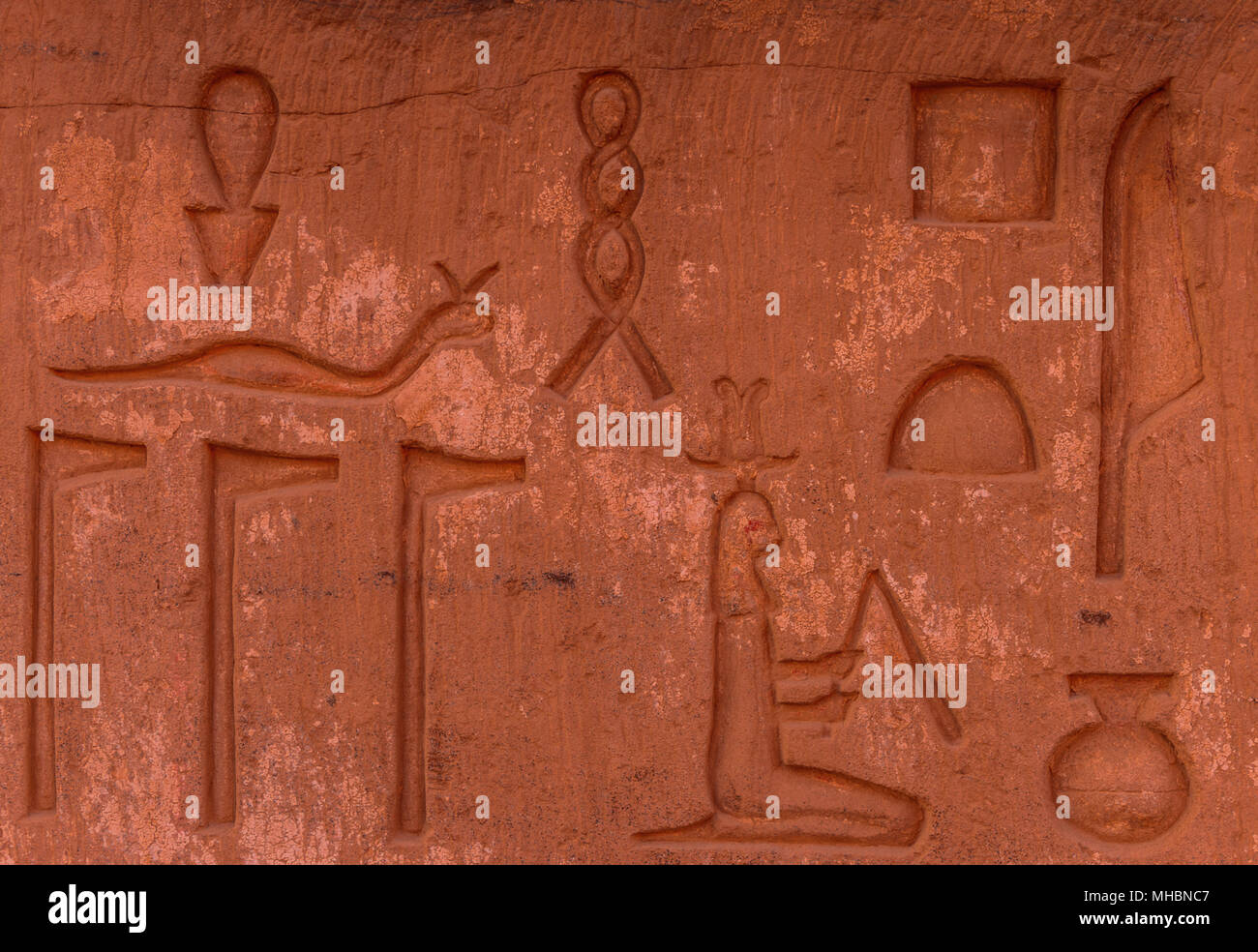 Well preserved authentic real Egyptian hieroglyphs on the wall in the ...