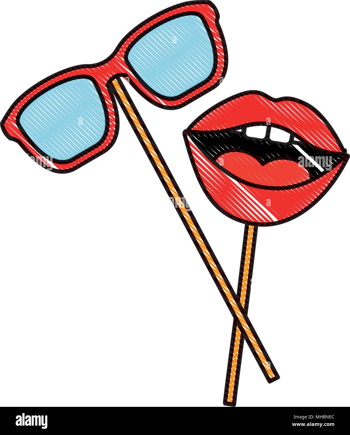 comic mouth and glasses in stick vector illustration Stock Vector Image ...