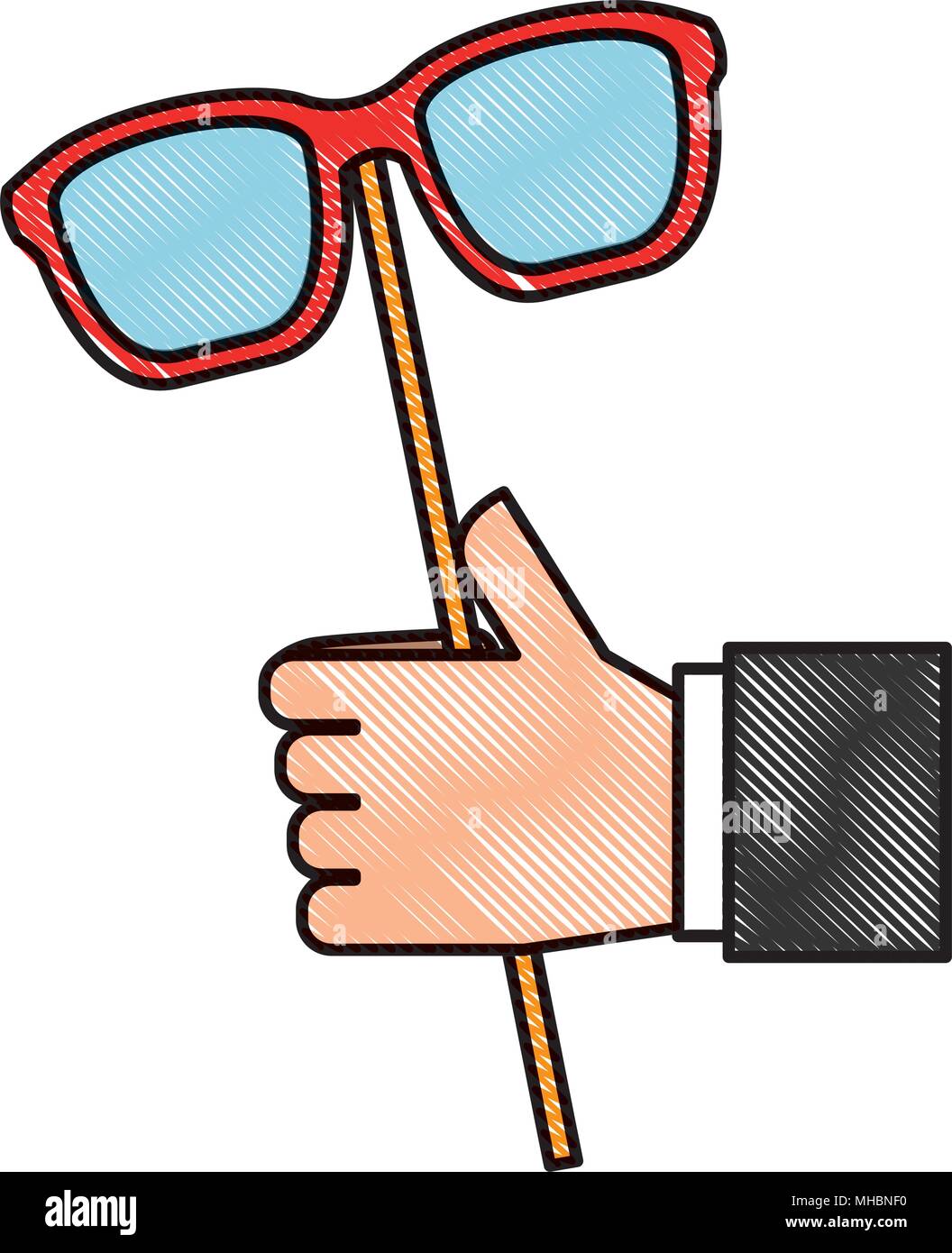 hand holding glasses in stick vector illustration Stock Vector Image ...