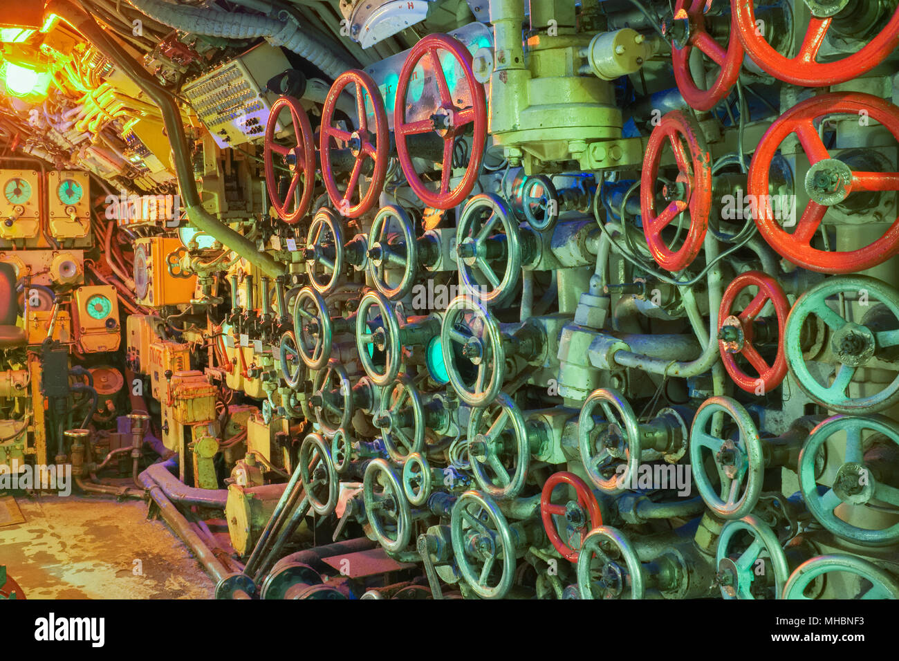 Indicators, dials and instruments inside a Russian submarine at the ...