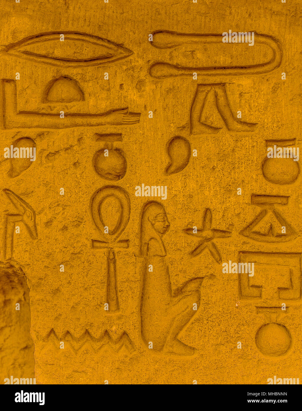 Well preserved authentic real Egyptian hieroglyphs on the wall in the ...