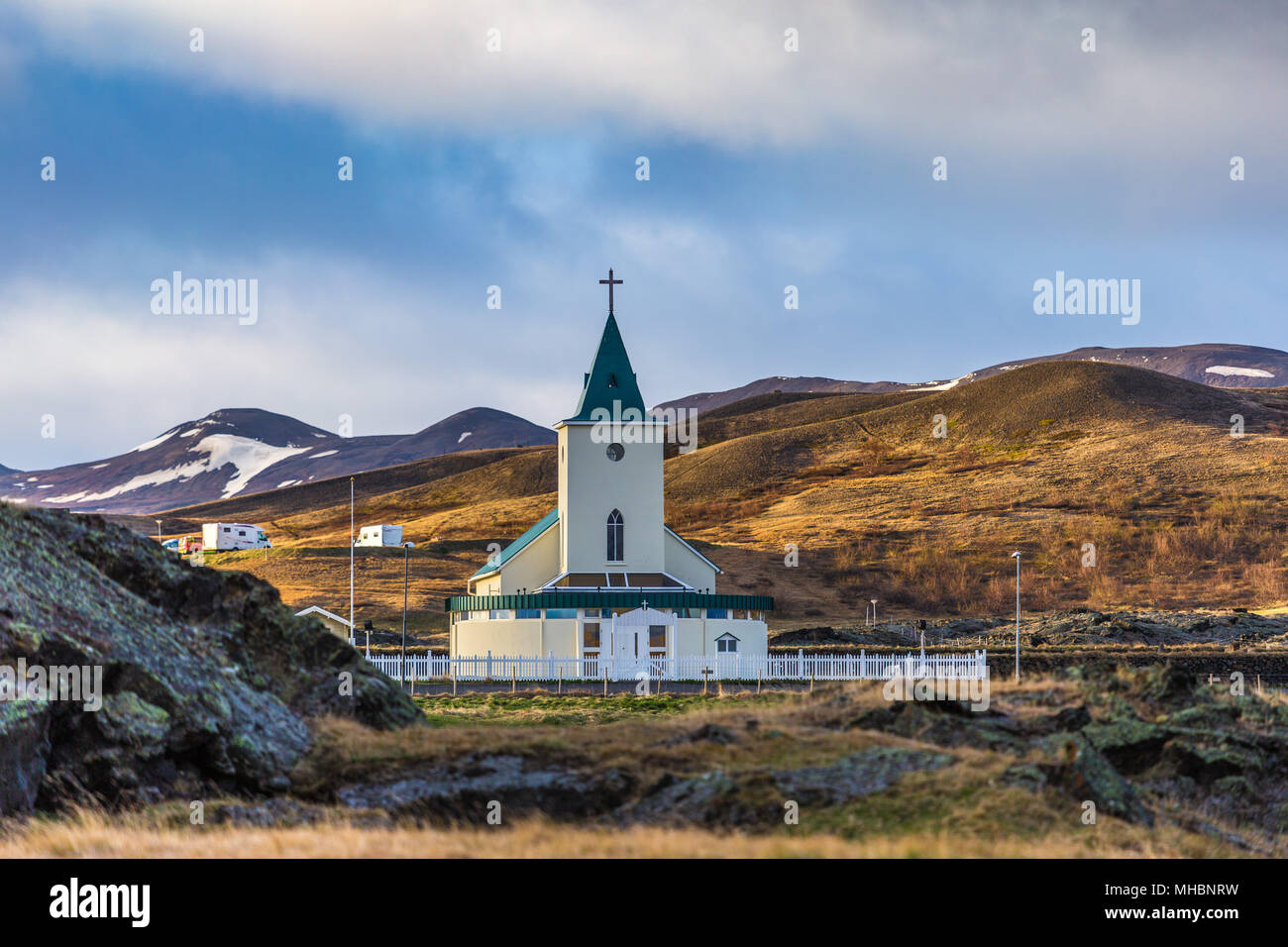 Church in Reykjahlid, near Myvatn Lake, Iceland Stock Photo - Alamy