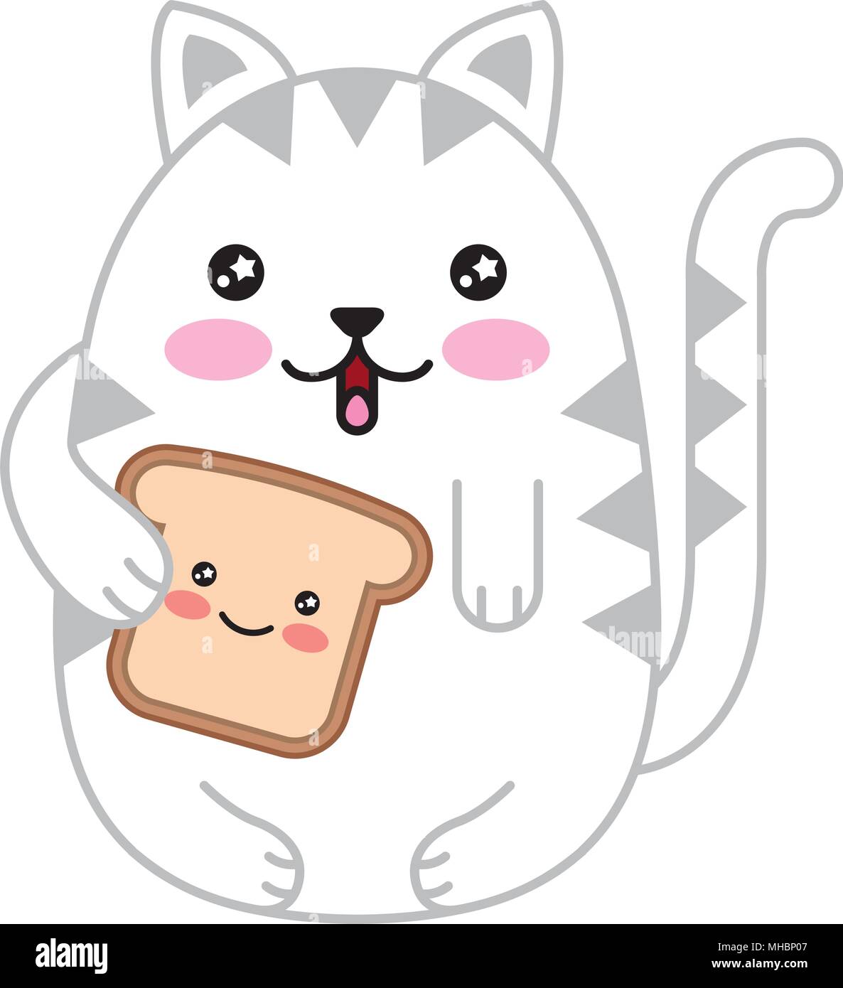 kawaii cat holding bread food cartoon vector illustration Stock Vector ...
