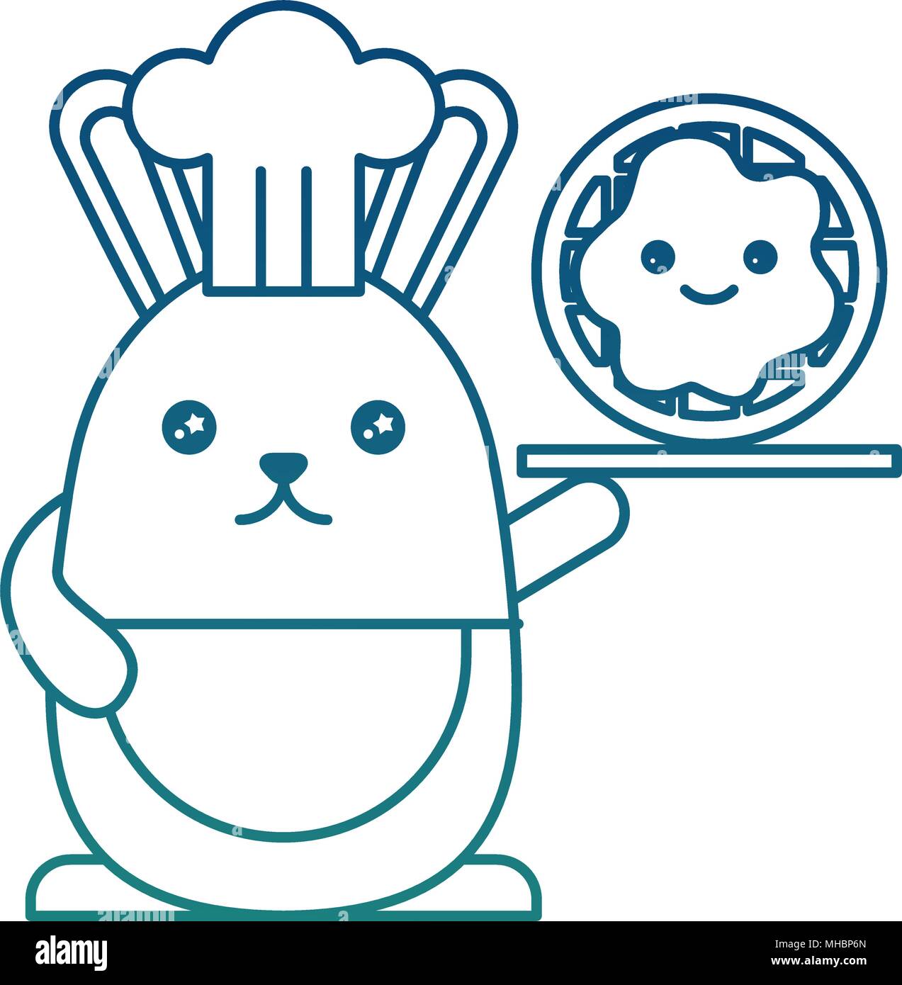 kawaii chef rabbit holding cookie cartoon vector illustration degraded ...